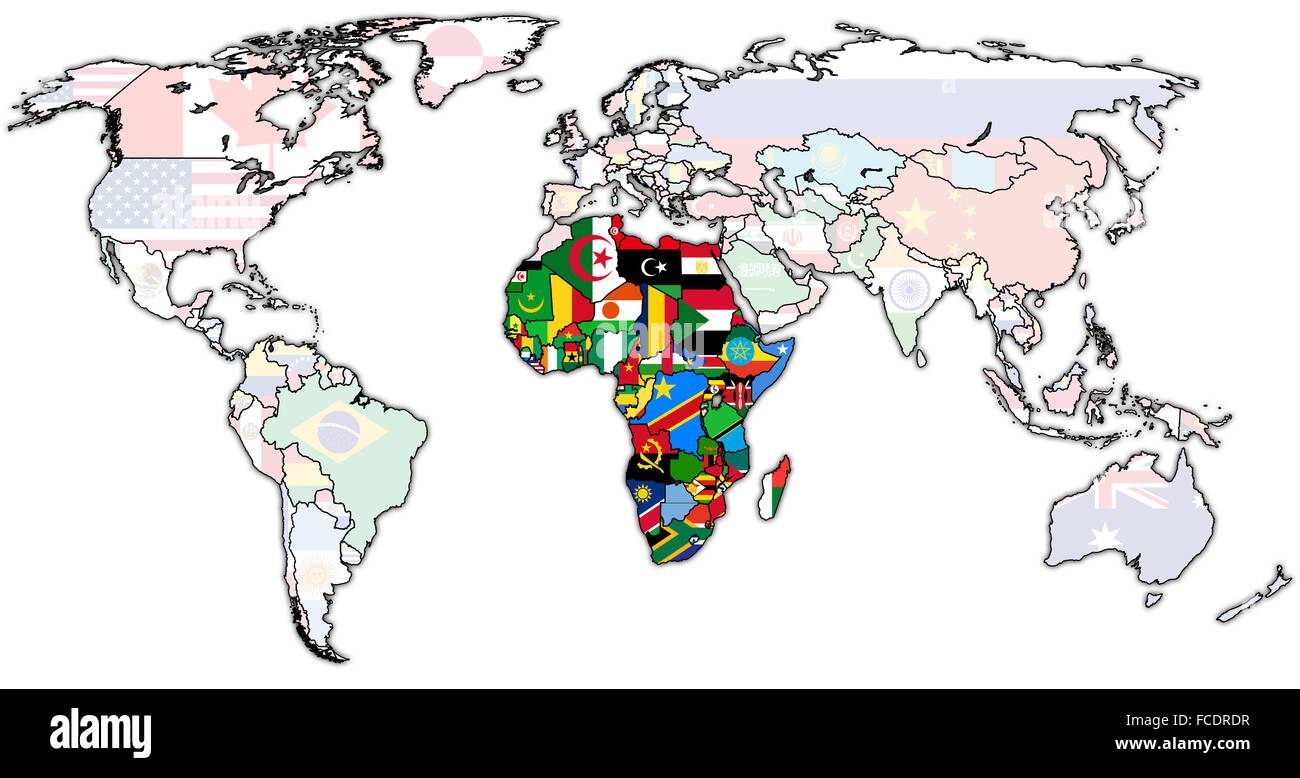 old vintage political map of world with national flags Stock Photo - Alamy