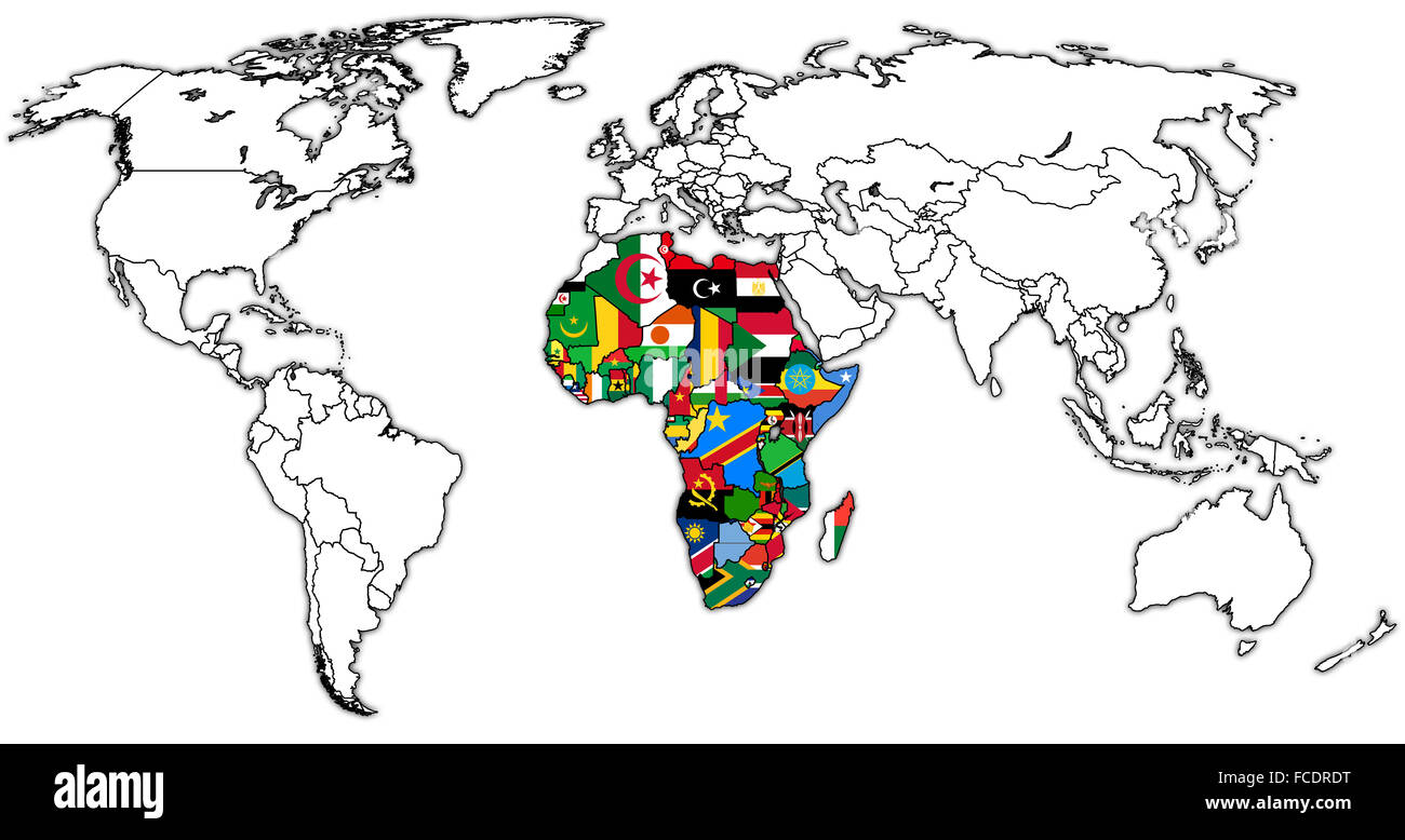 old vintage political map of world with national flags Stock Photo - Alamy