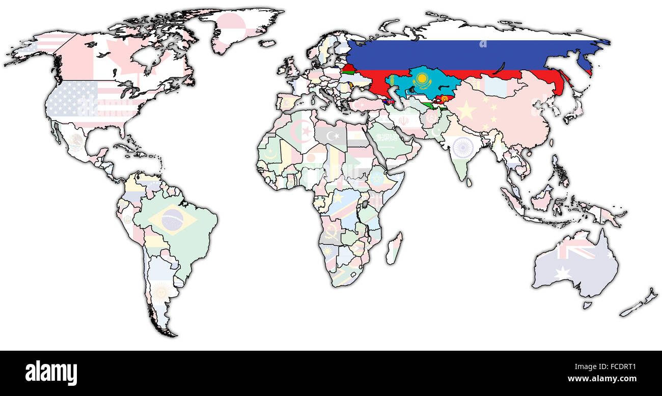 old vintage political map of world with national flags Stock Photo - Alamy