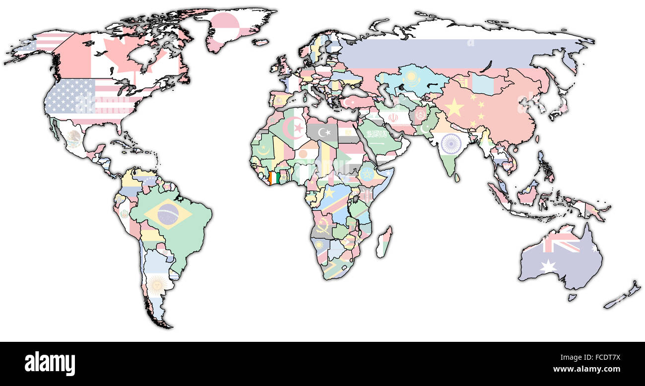 old vintage political map of world with national flags Stock Photo - Alamy
