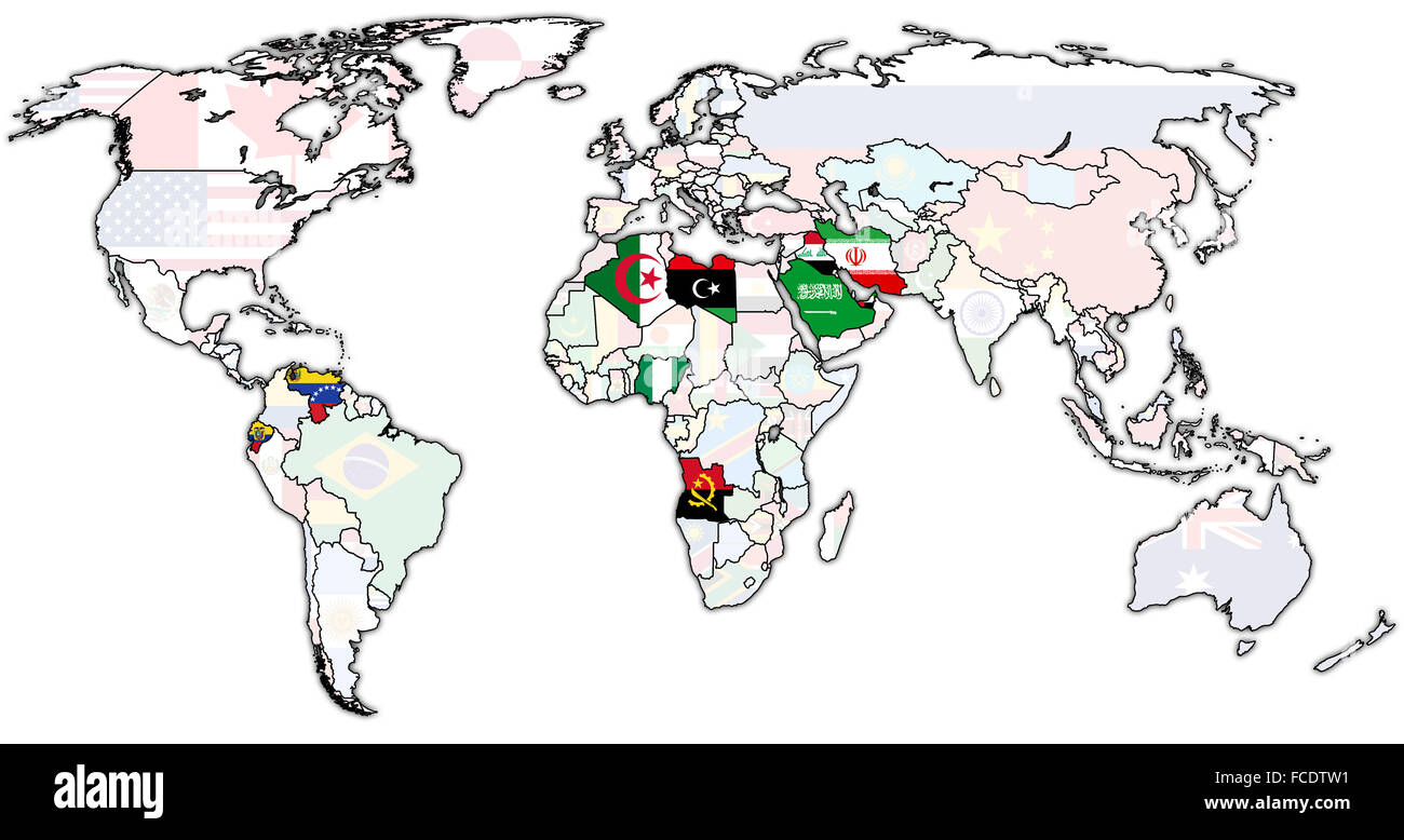 Organization of the Petroleum Exporting Countries on world map with ...
