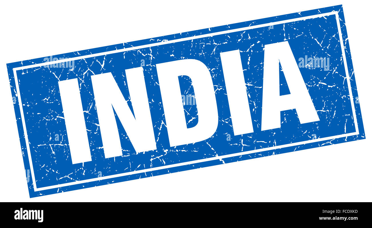 India blue square grunge vintage isolated stamp Stock Photo - Alamy