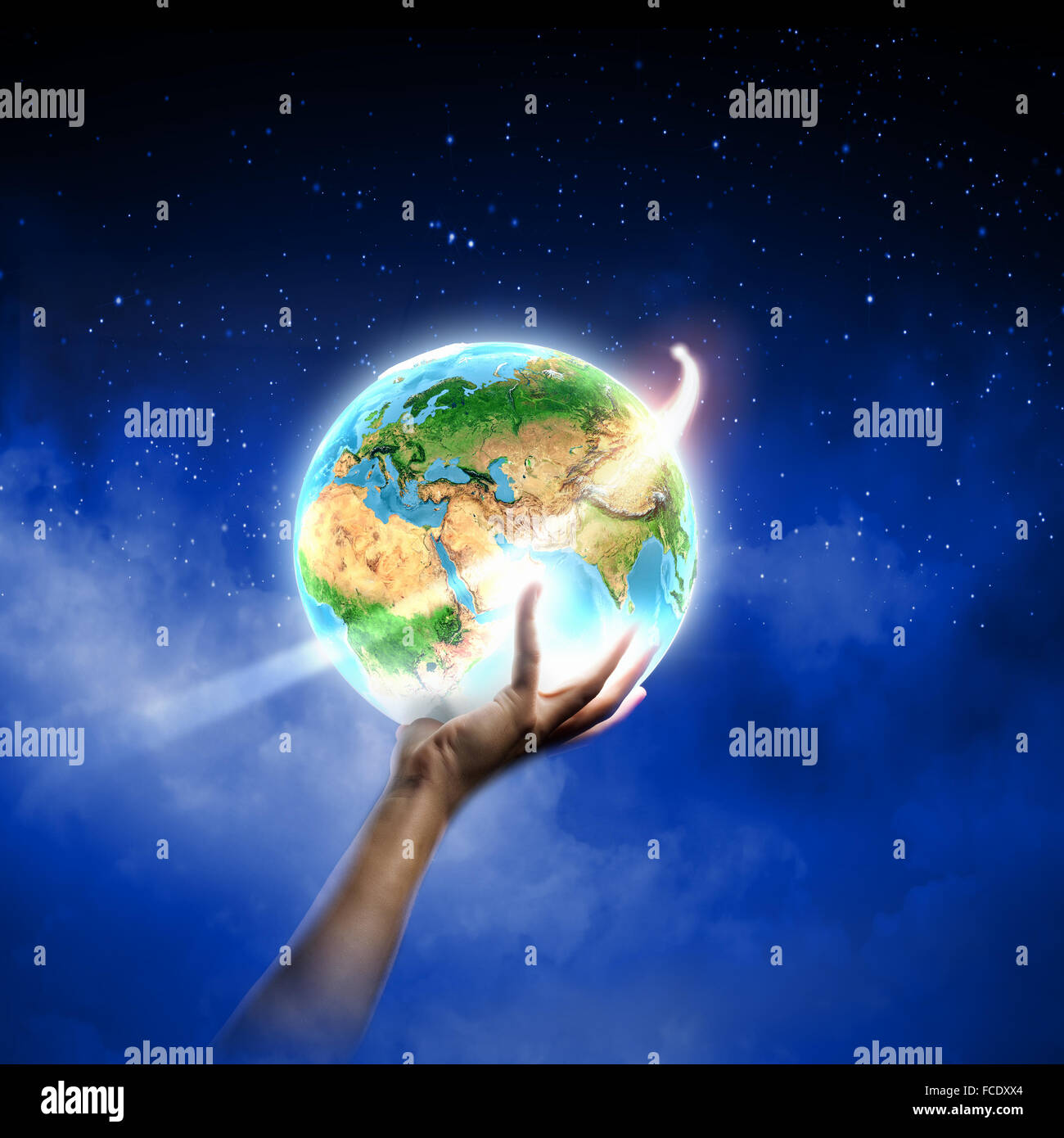 Close up of human hand holding Earth planet. Elements of this image are ...