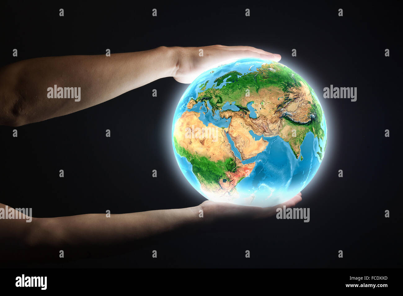 Close up of human hand holding Earth planet. Elements of this image are ...