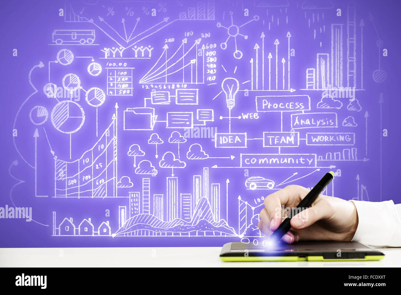 Close up of human hand drawing business strategy plan Stock Photo - Alamy