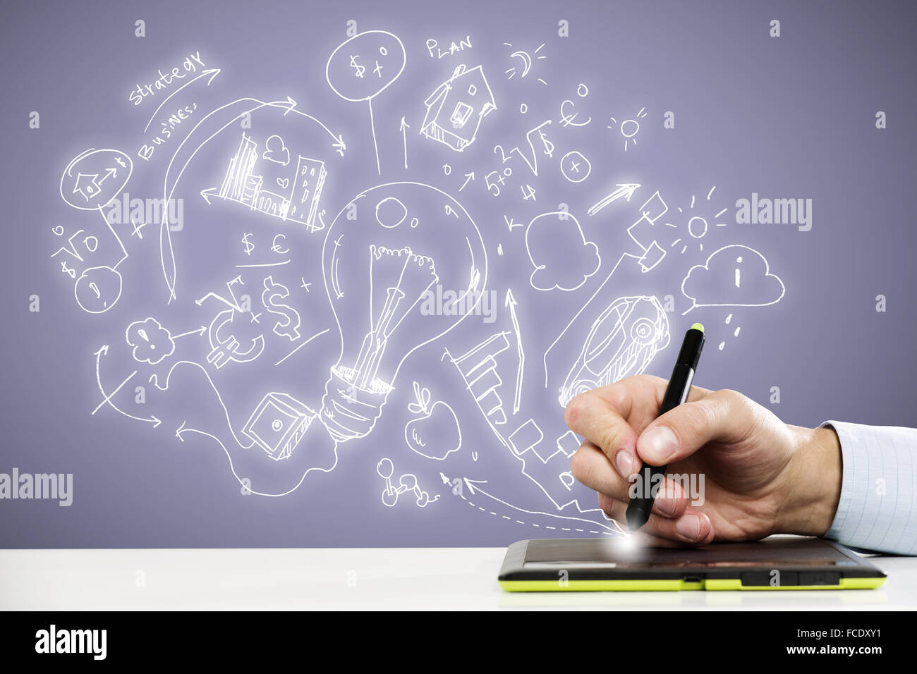Close up of human hand drawing business strategy plan Stock Photo - Alamy