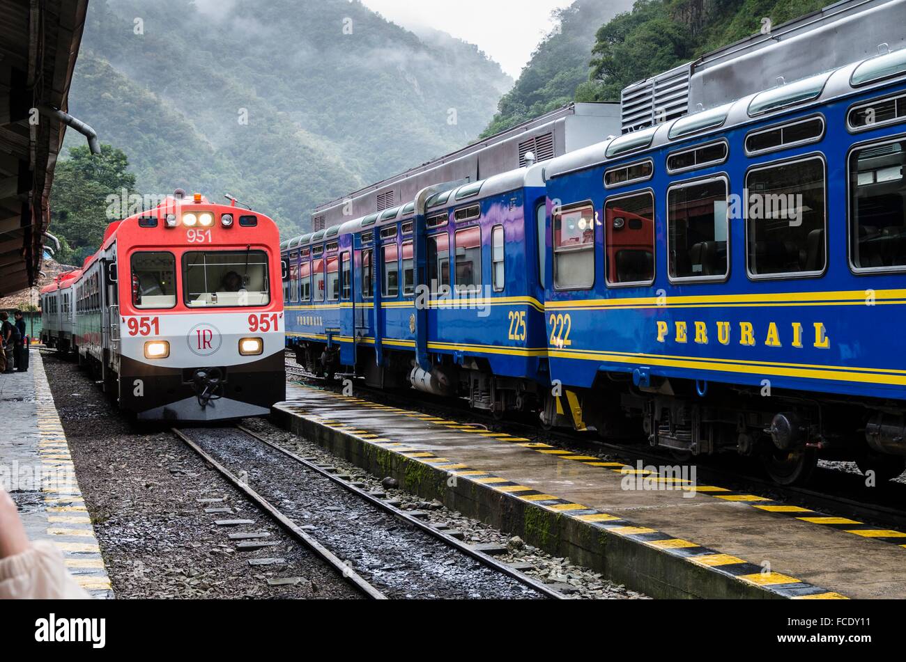 Machu Picchu train in Aguas Calientes town. Cusco. Peru Stock Photo - Alamy