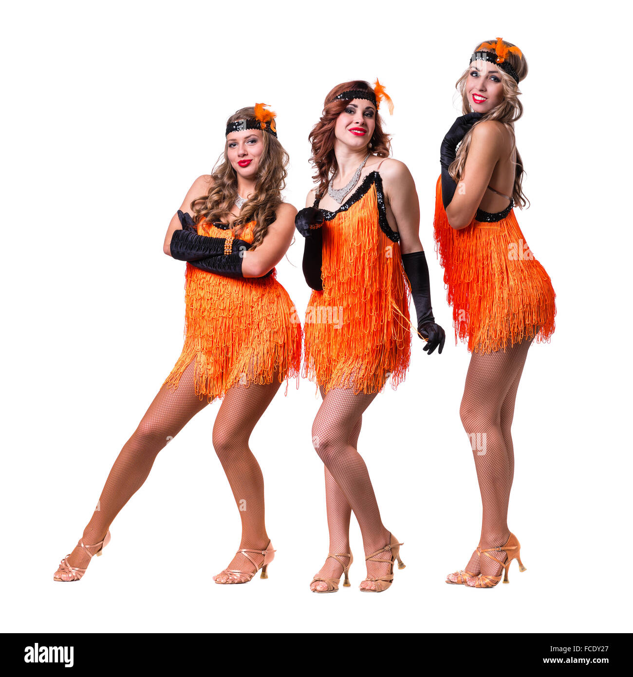 Female retro dancers showing some movements against isolated white ...