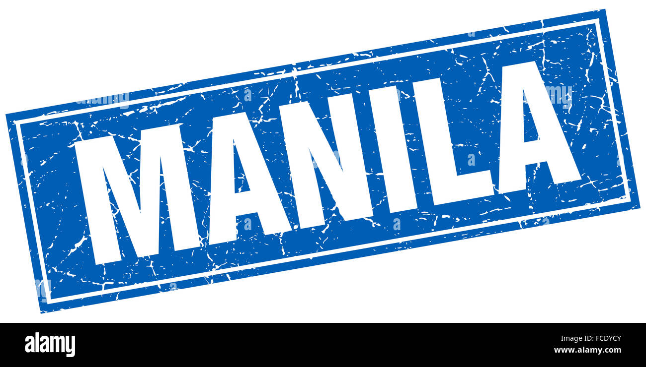 Manila blue square grunge vintage isolated stamp Stock Photo - Alamy