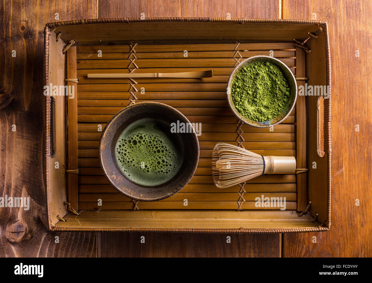 Japanese traditional tea set with powdered green tea Stock Photo - Alamy