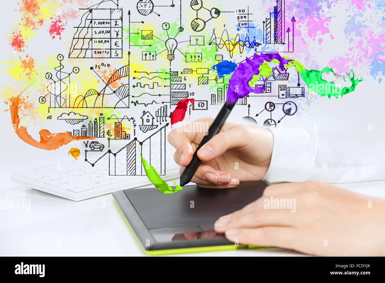 Close up of human hand drawing business strategy plan Stock Photo - Alamy