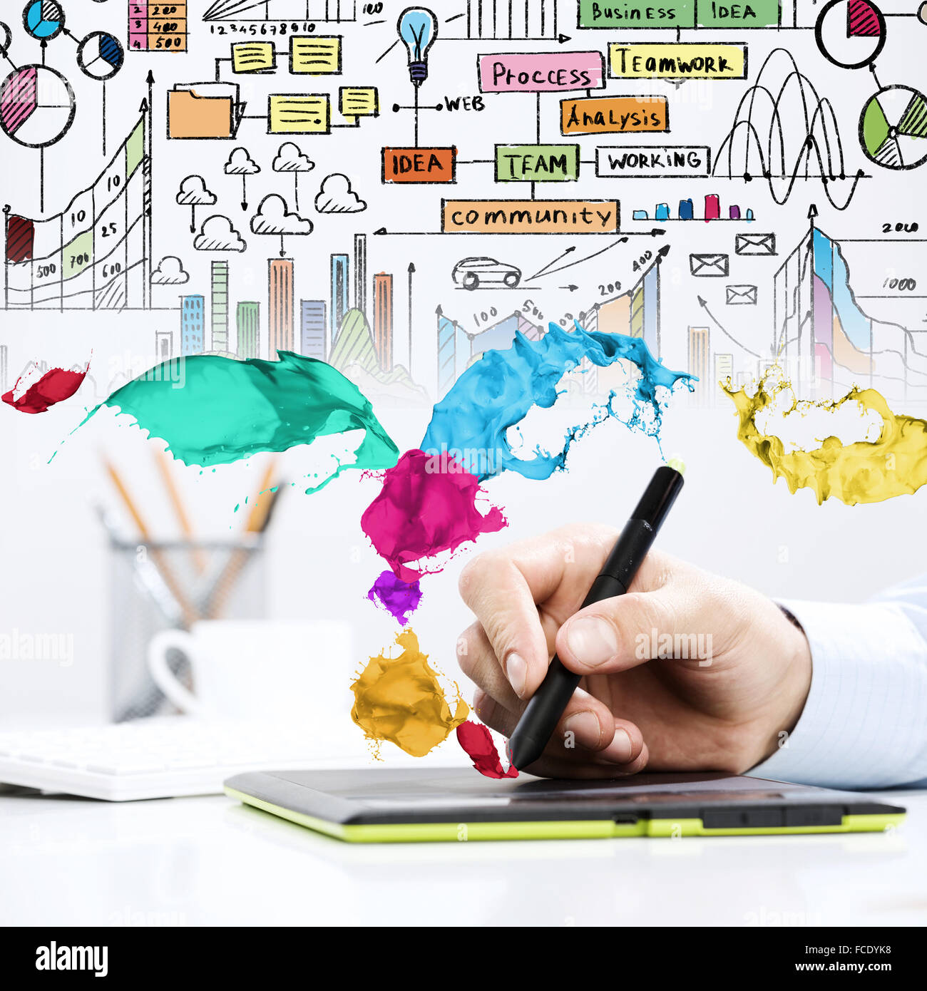 Close up of human hand drawing business strategy plan Stock Photo - Alamy