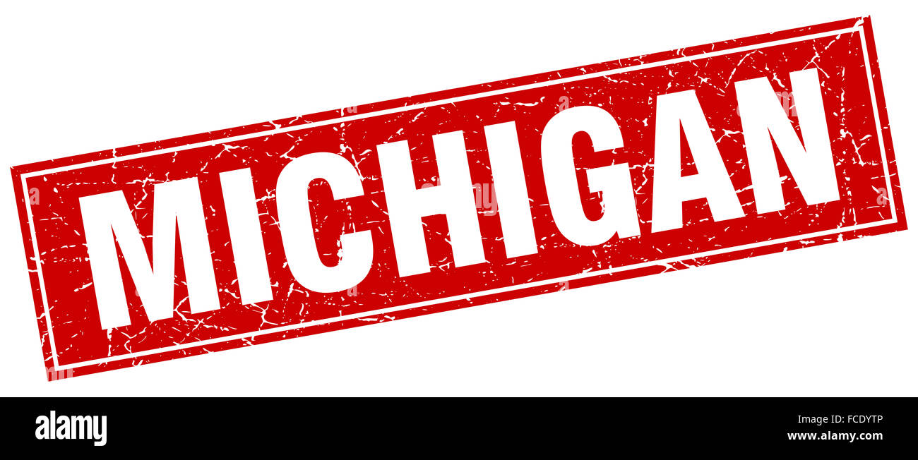 Michigan red square grunge vintage isolated stamp Stock Photo - Alamy