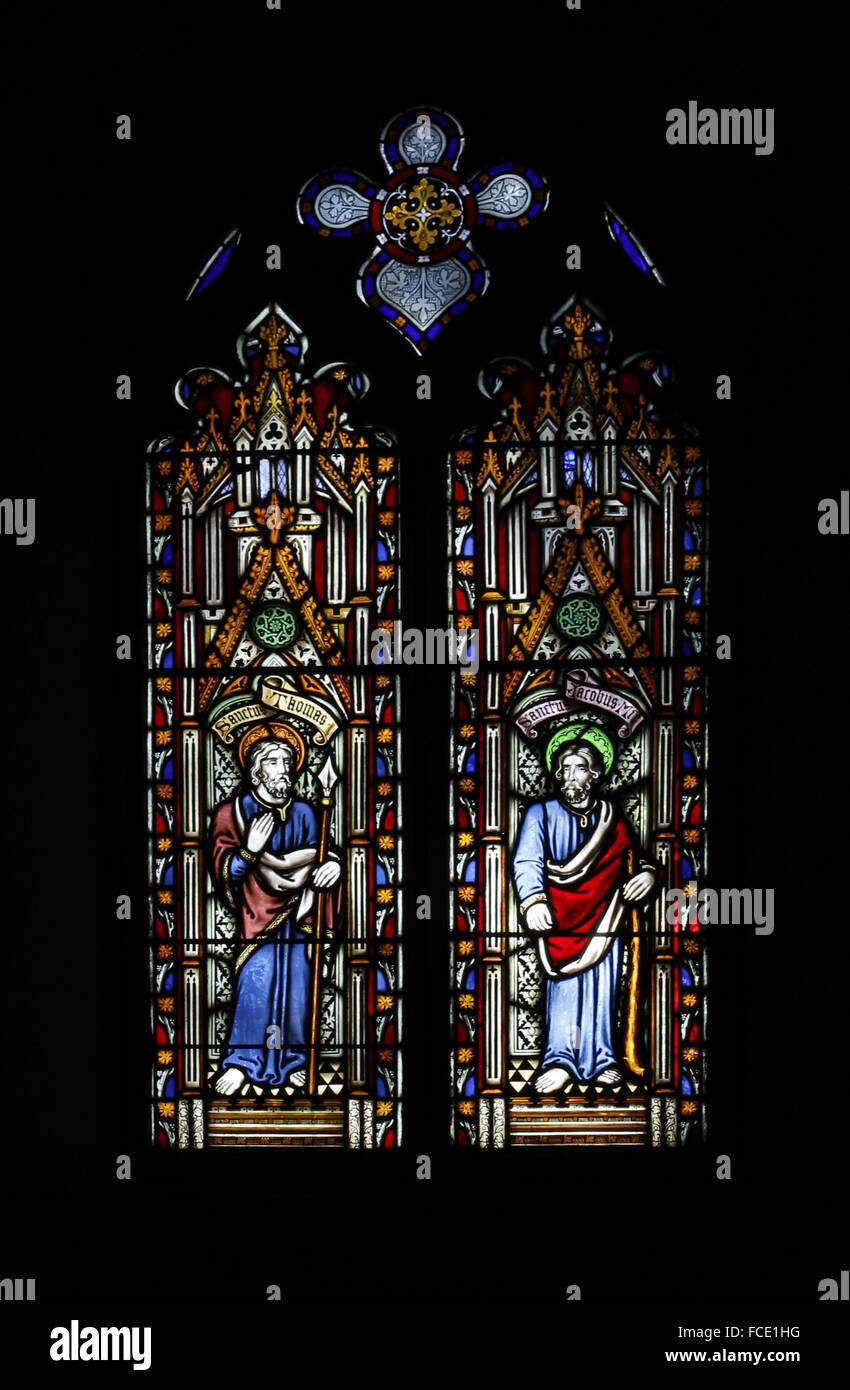 Stained glass window by William Warrington depicting Apostles St Thomas ...