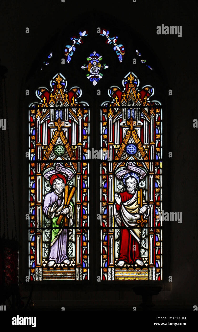 Stained glass window by William Warrington depicting Apostles St Andrew ...