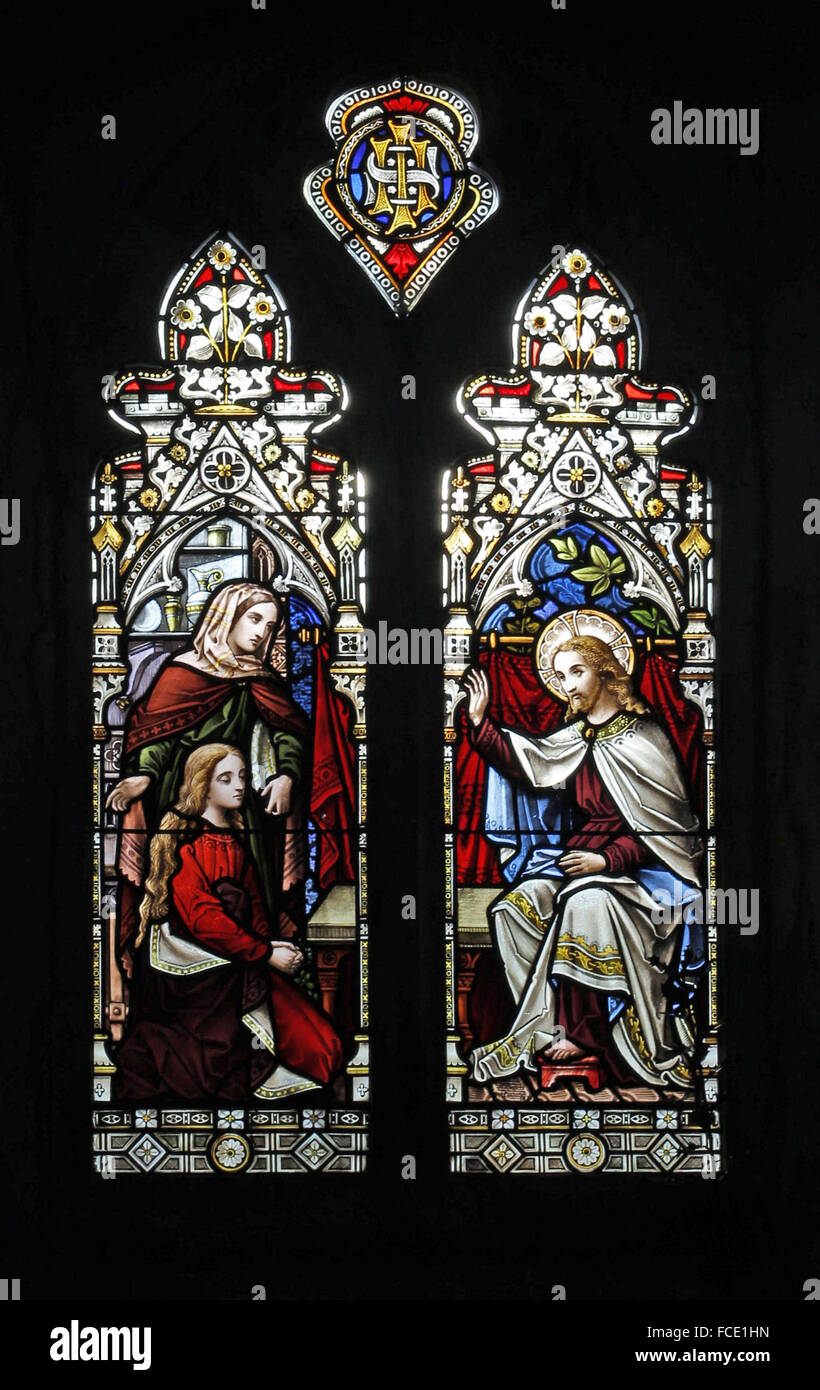 Stained glass window depicting the Parable of Mary and Martha, All ...