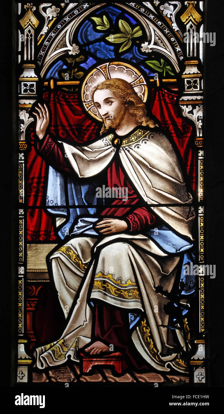 Stained glass window depicting Jesus in the Parable of Mary and Martha ...