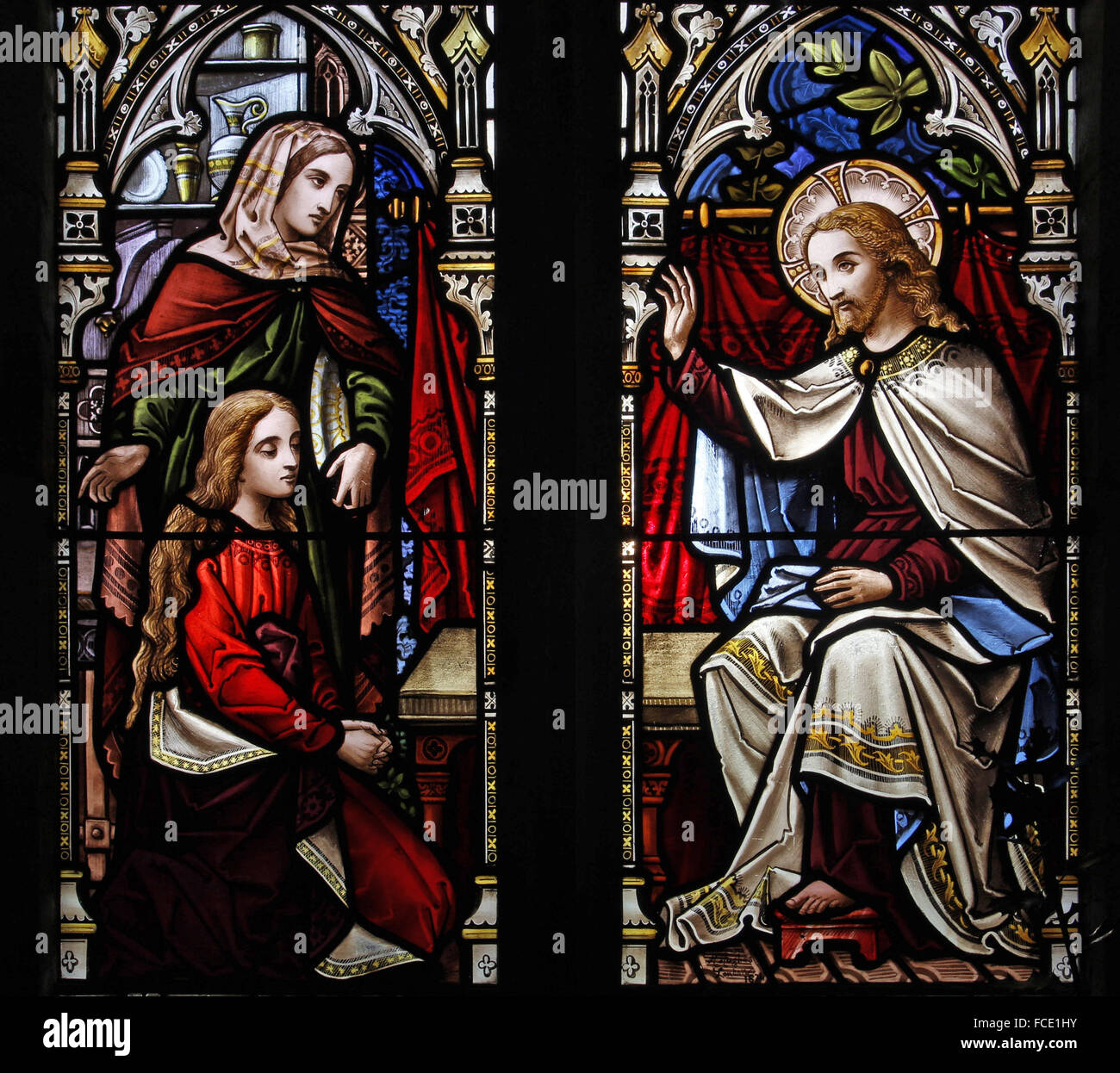 Stained glass window depicting the Parable of Martha and Mary, All ...