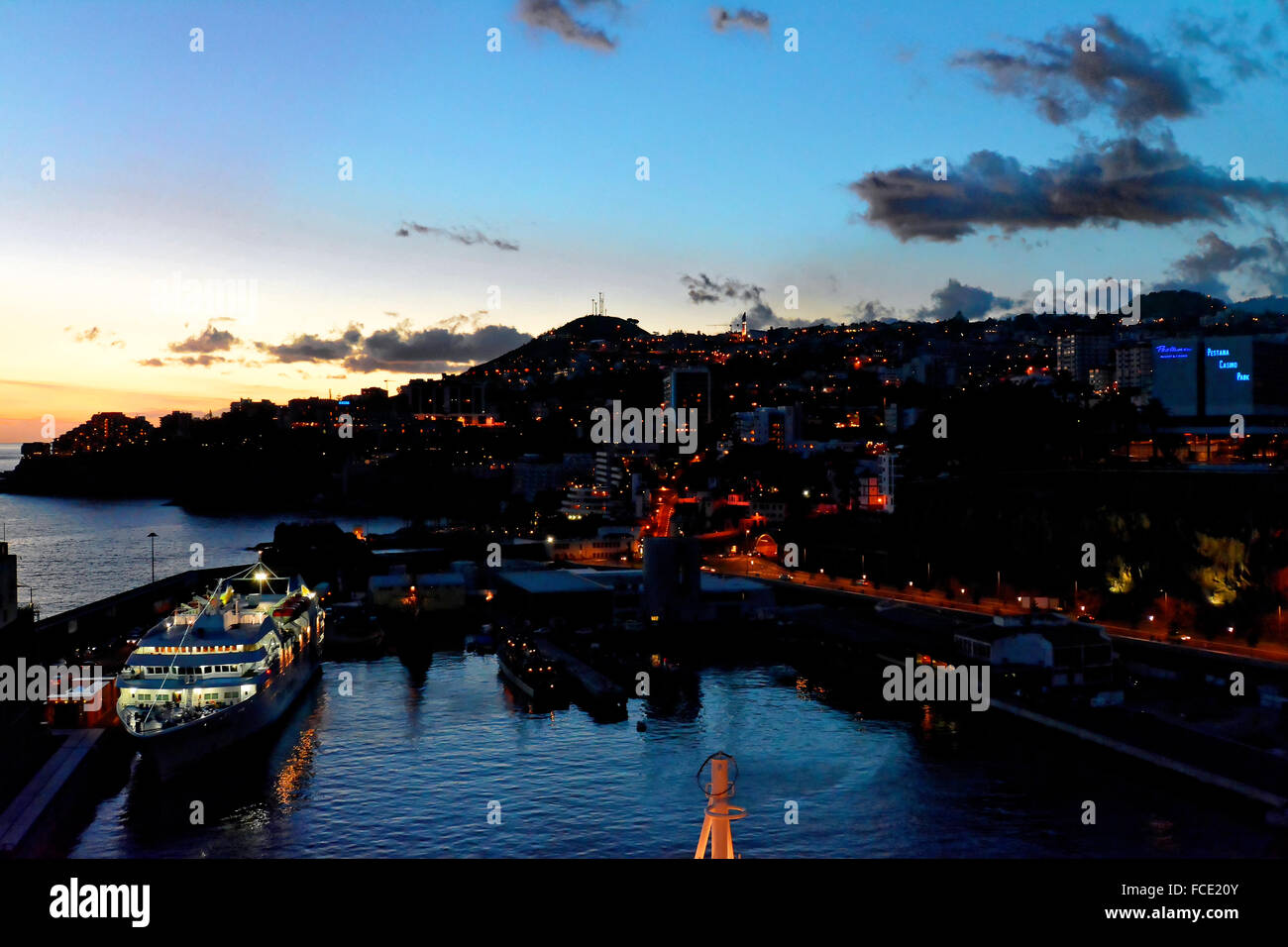 Madeira Funchal ferry harbour at night Stock Photo - Alamy