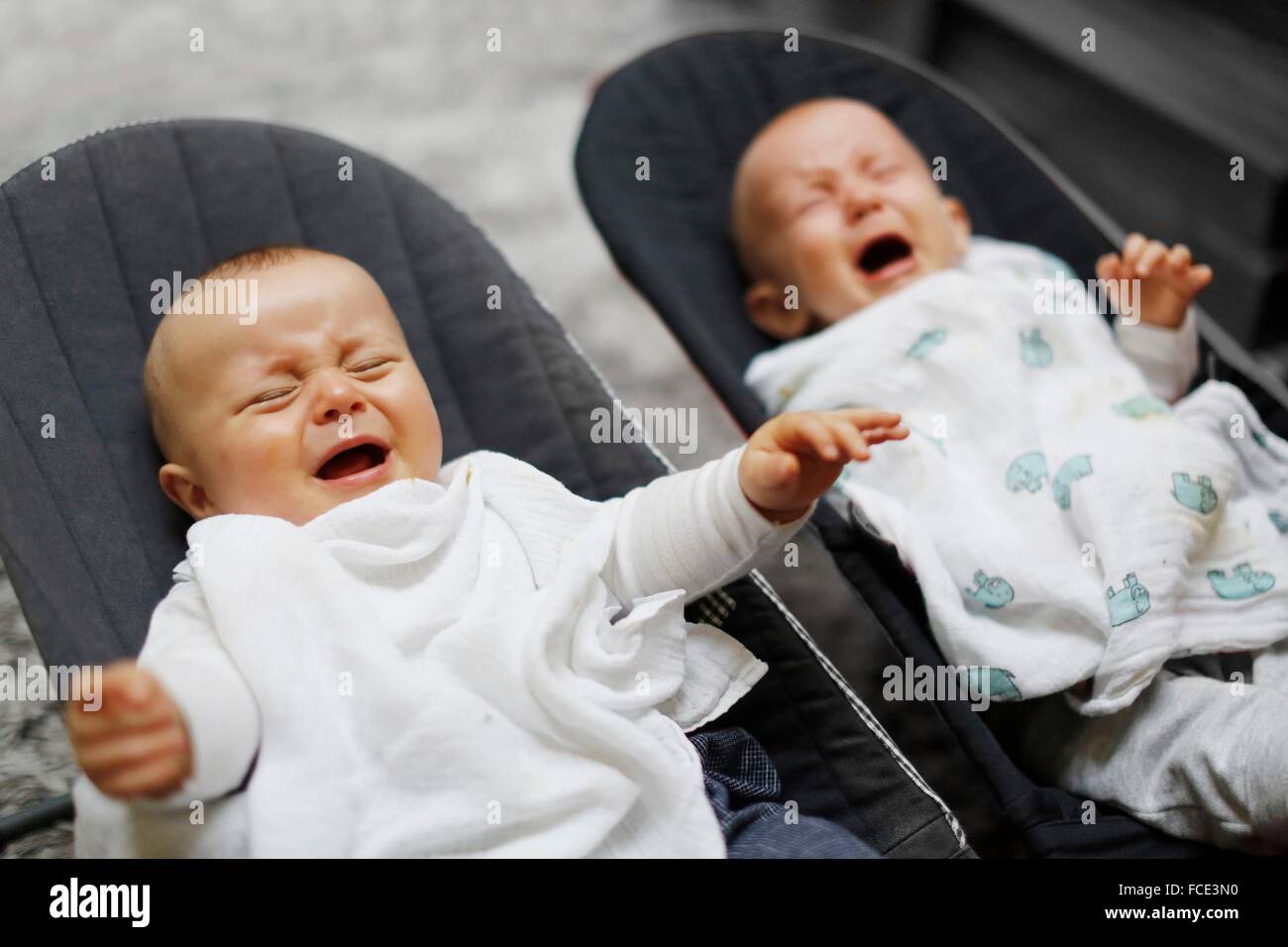 8 months baby boy twins crying Stock Photo - Alamy