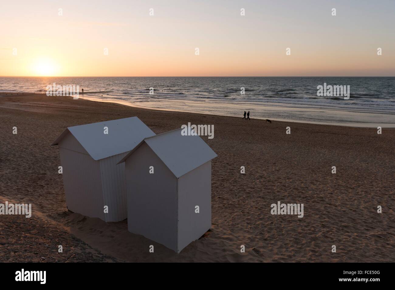 France, Normandy, beach huts on the beach at sunset Stock Photo - Alamy