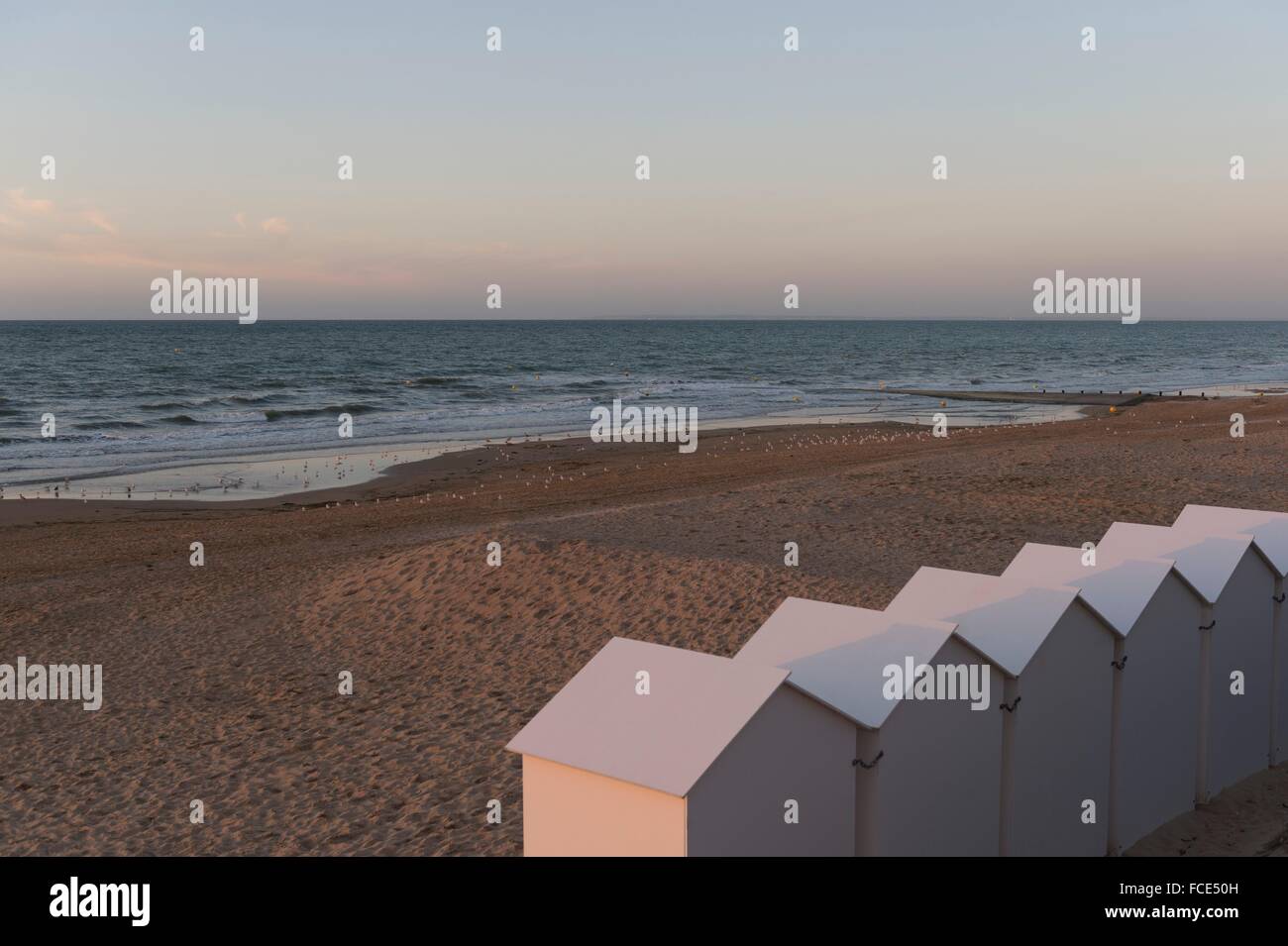 France, Normandy, beach huts on the beach at sunset Stock Photo - Alamy