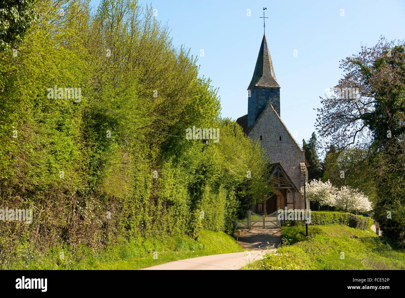 France, Normandy, old traditionnal church in a little village Stock ...