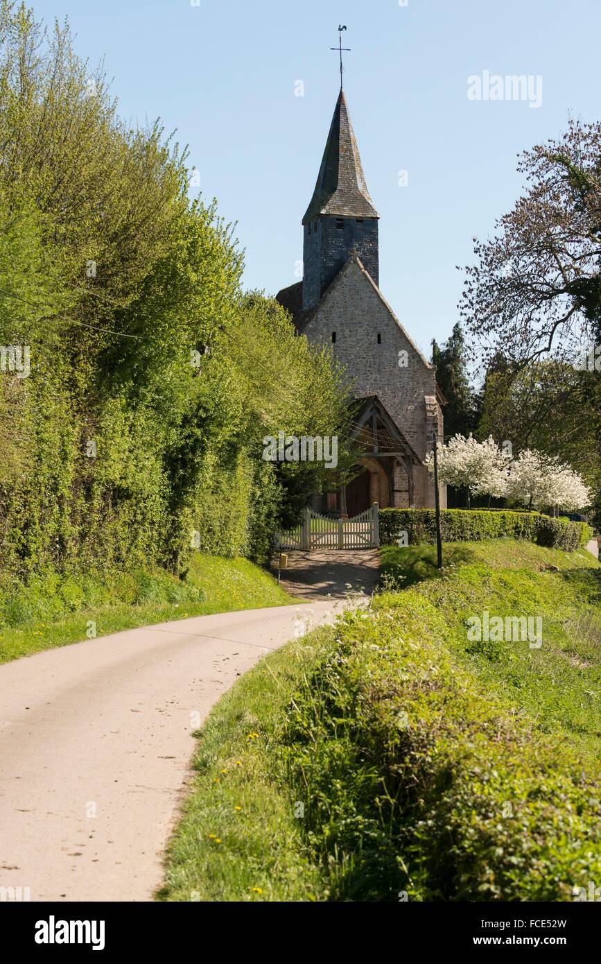France, Normandy, old traditionnal church in a little village Stock ...