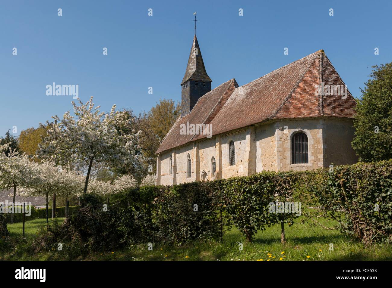 France, Normandy, old traditionnal church in a little village Stock ...