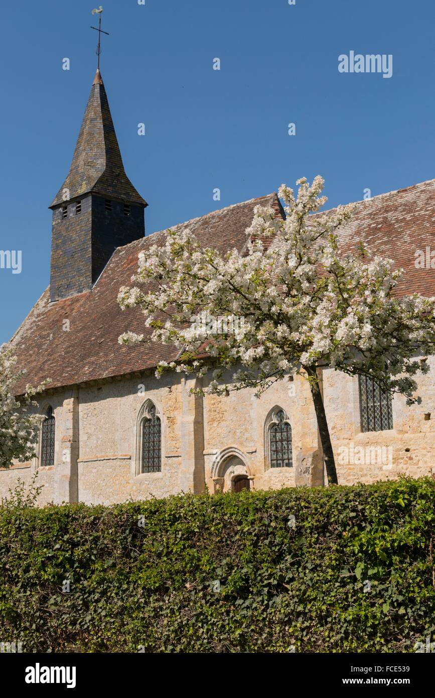 France, Normandy, old traditionnal church in a little village Stock ...