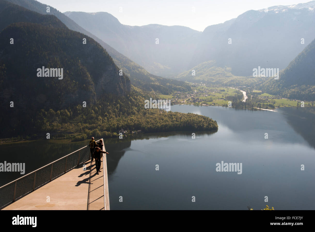 View from the observation deck overlooking Lake Hallstatt, Austria ...
