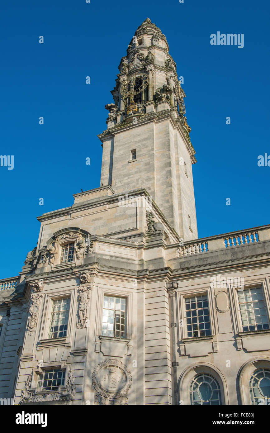 Edwardian Clock Tower Cardiff City Hall also known as the Civic ...
