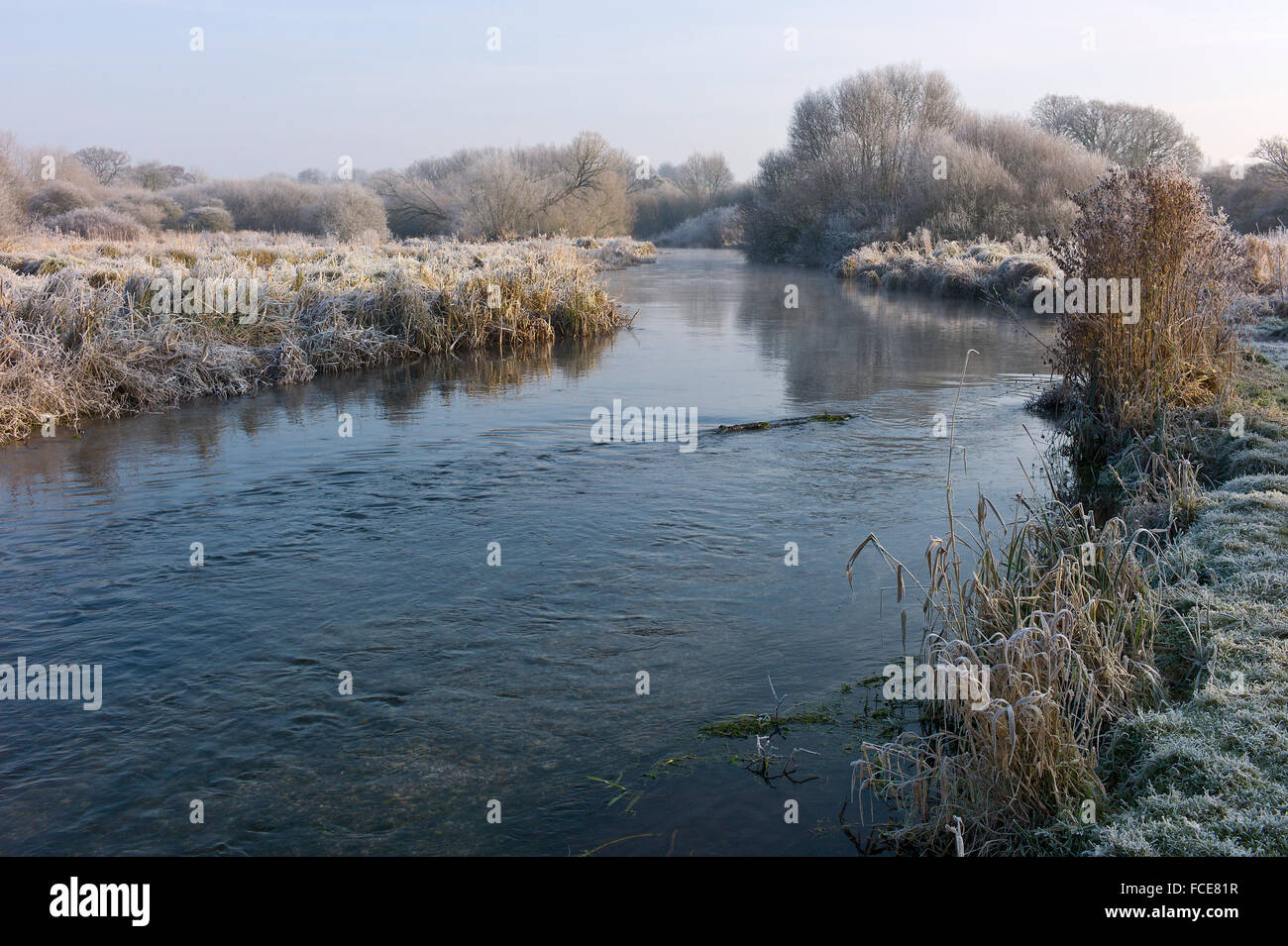 The River Test with a hard morning frost on the river banks at ...