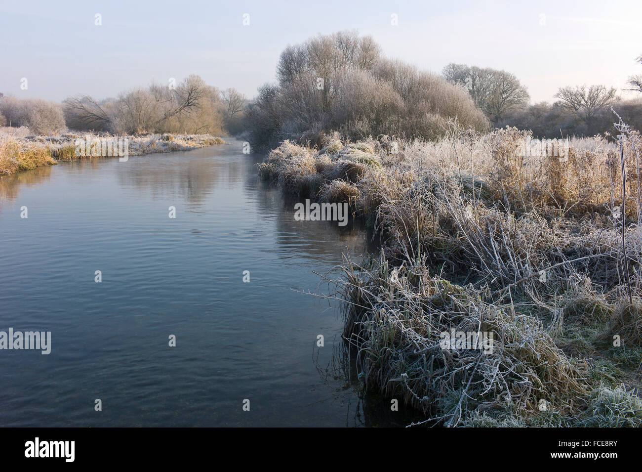 The River Test with a hard morning frost on the river banks at ...