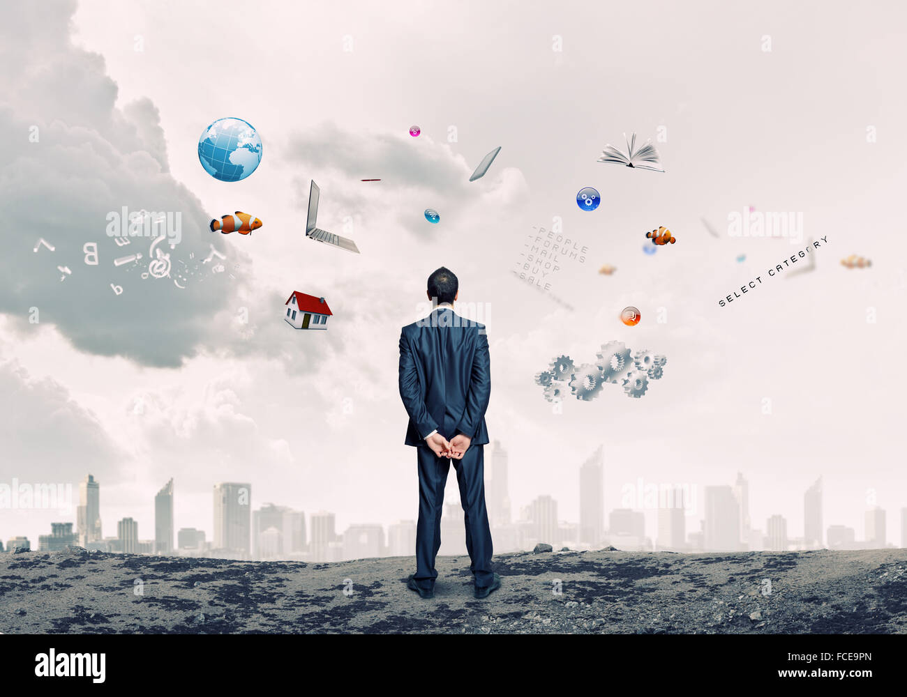 Back view of confident businessman dreaming about future Stock Photo ...