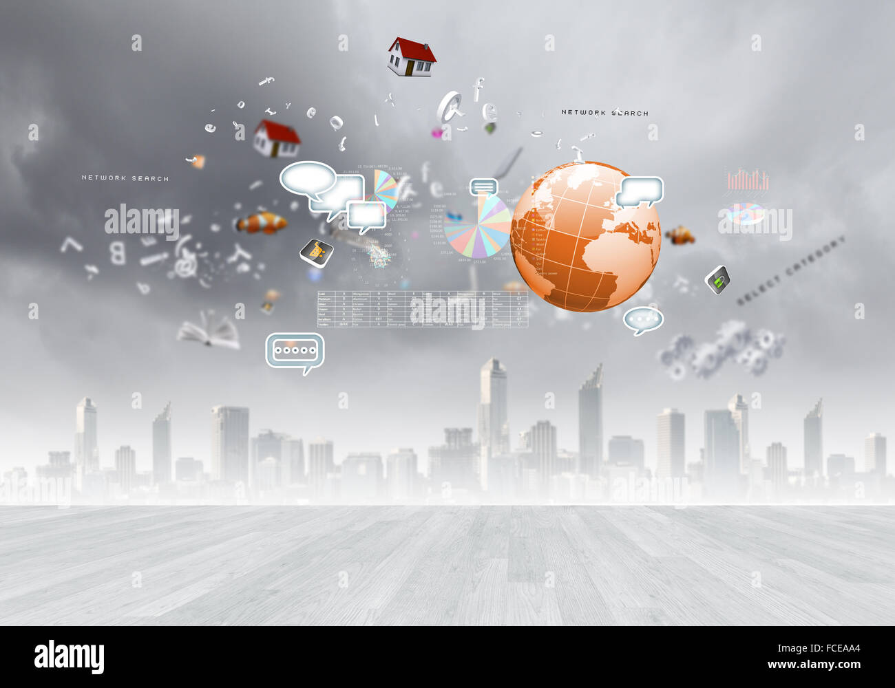 Background image with various items flying in air Stock Photo - Alamy