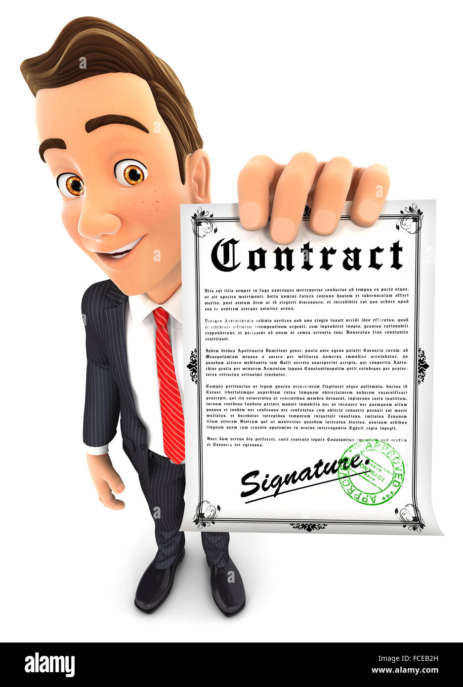 3d businessman holding signed contract, isolated white background Stock ...