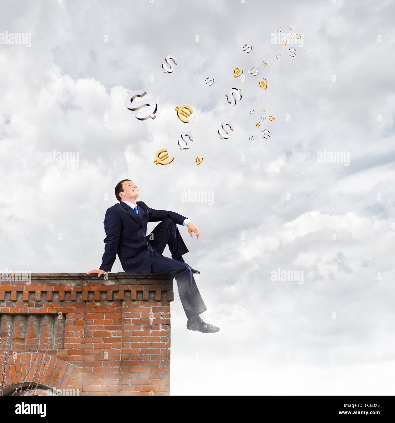Young businessman looking at money currency signs Stock Photo - Alamy