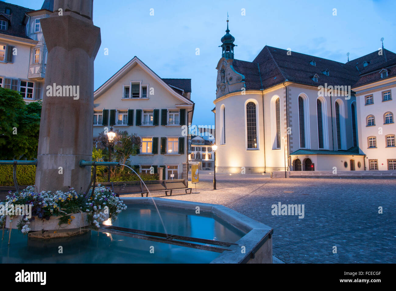 old town and Cathedral, Dusk, Old Town of St. Gallen, Canton of St ...