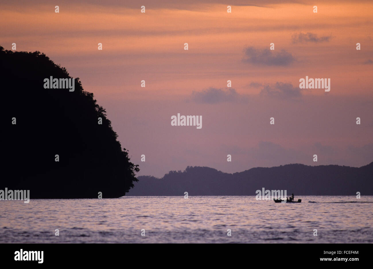 Sunset in the Republic of Palau, an island country in the western chain ...