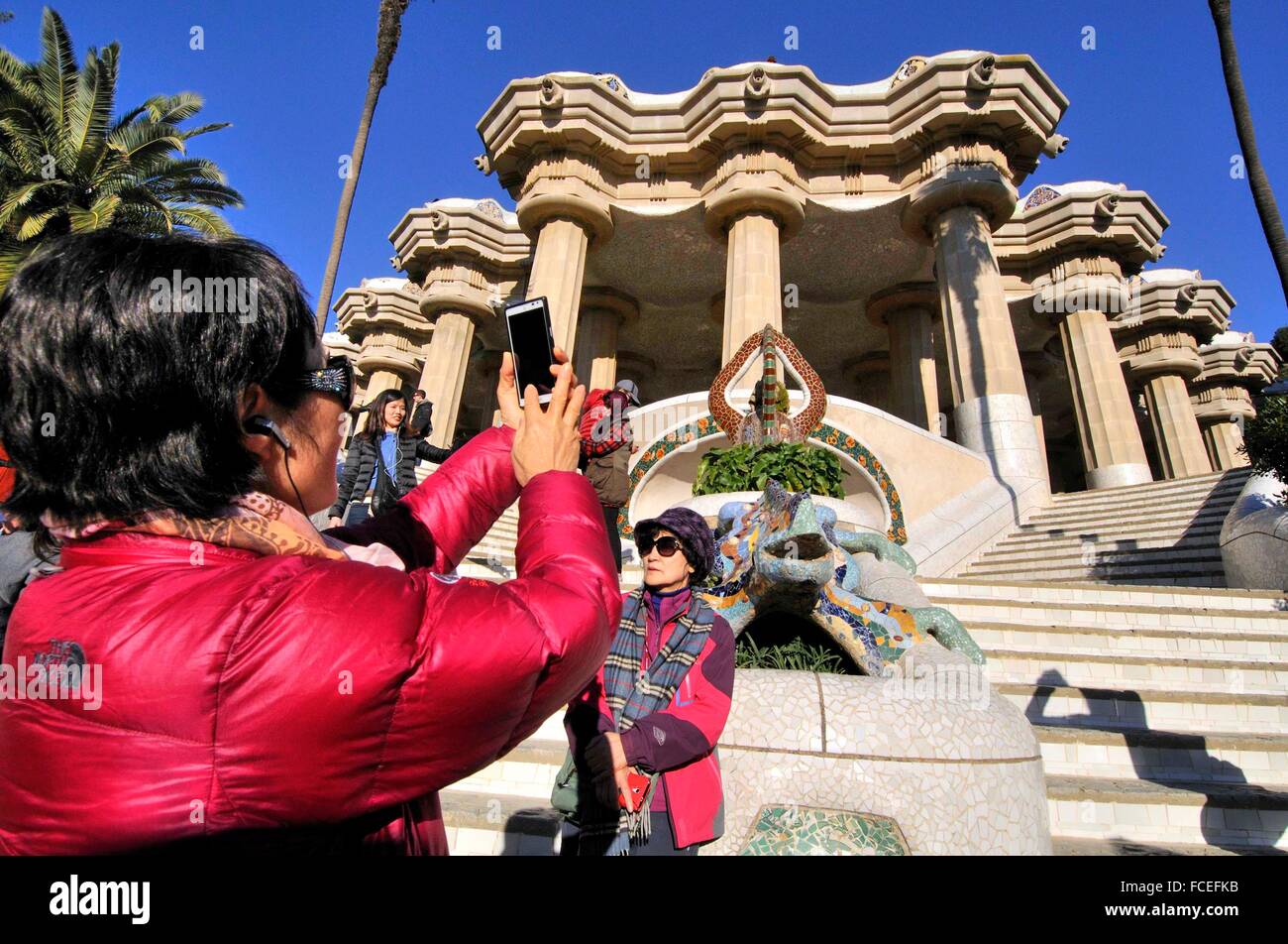 Park Güell, Park Guell. Garden complex with architectural elements ...