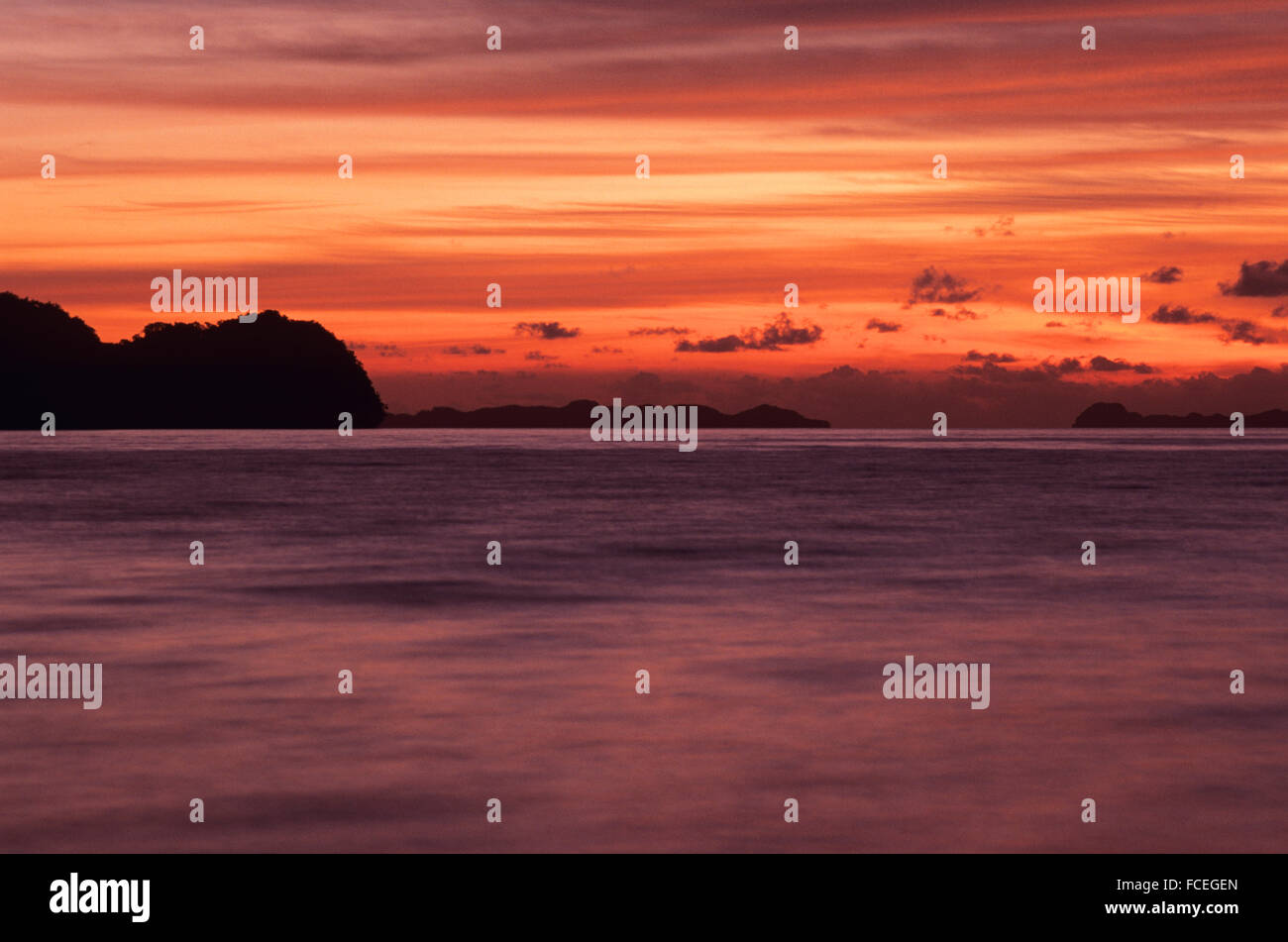 Sunset in the Republic of Palau, an island country in the western chain ...
