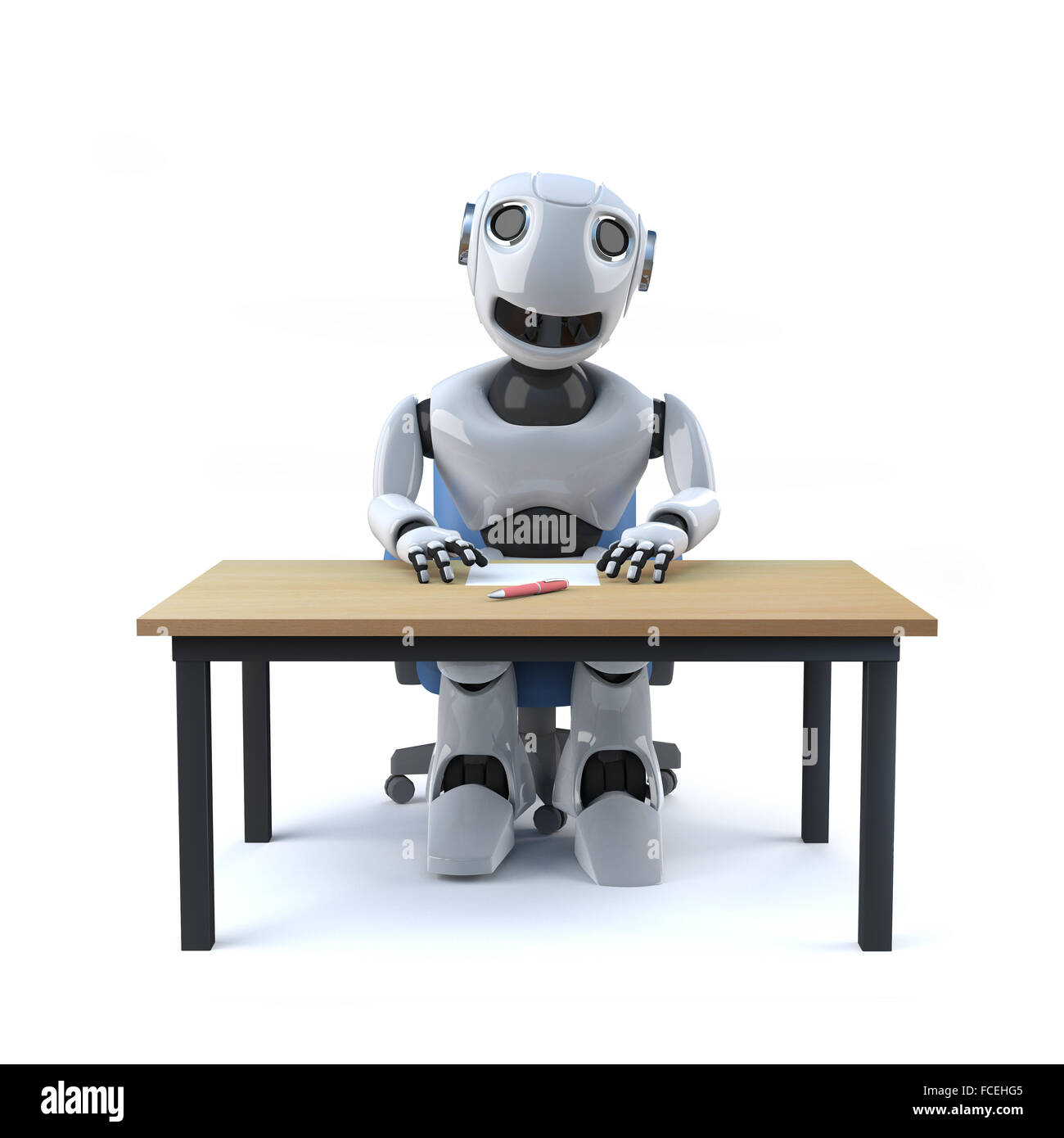 3d render of a robot sitting at a desk Stock Photo - Alamy