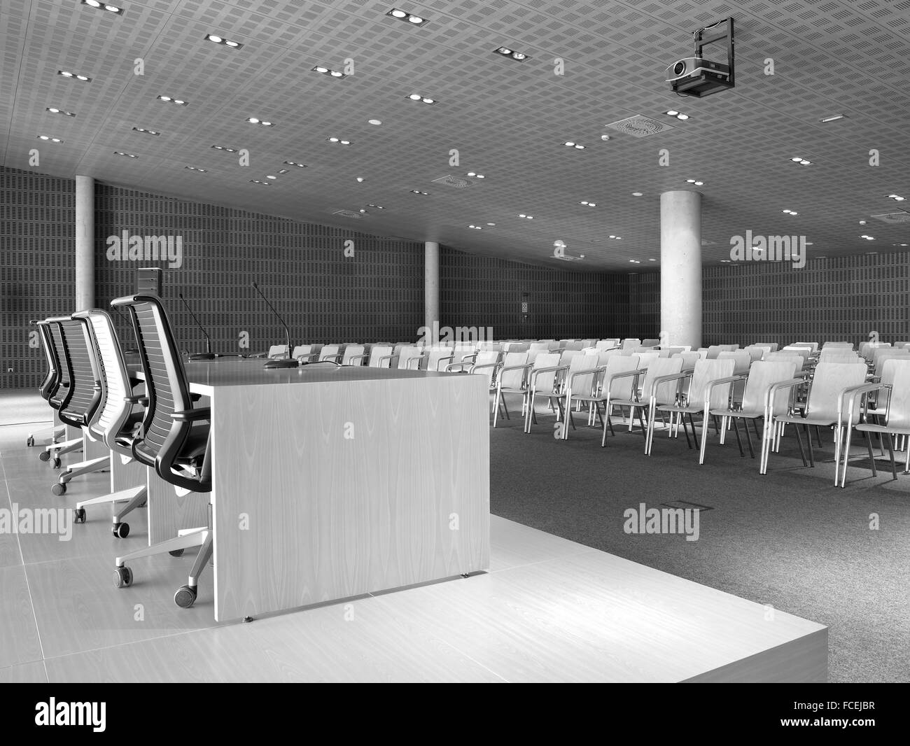 Conference hall with presidential table and chairs. Horizontal Stock ...