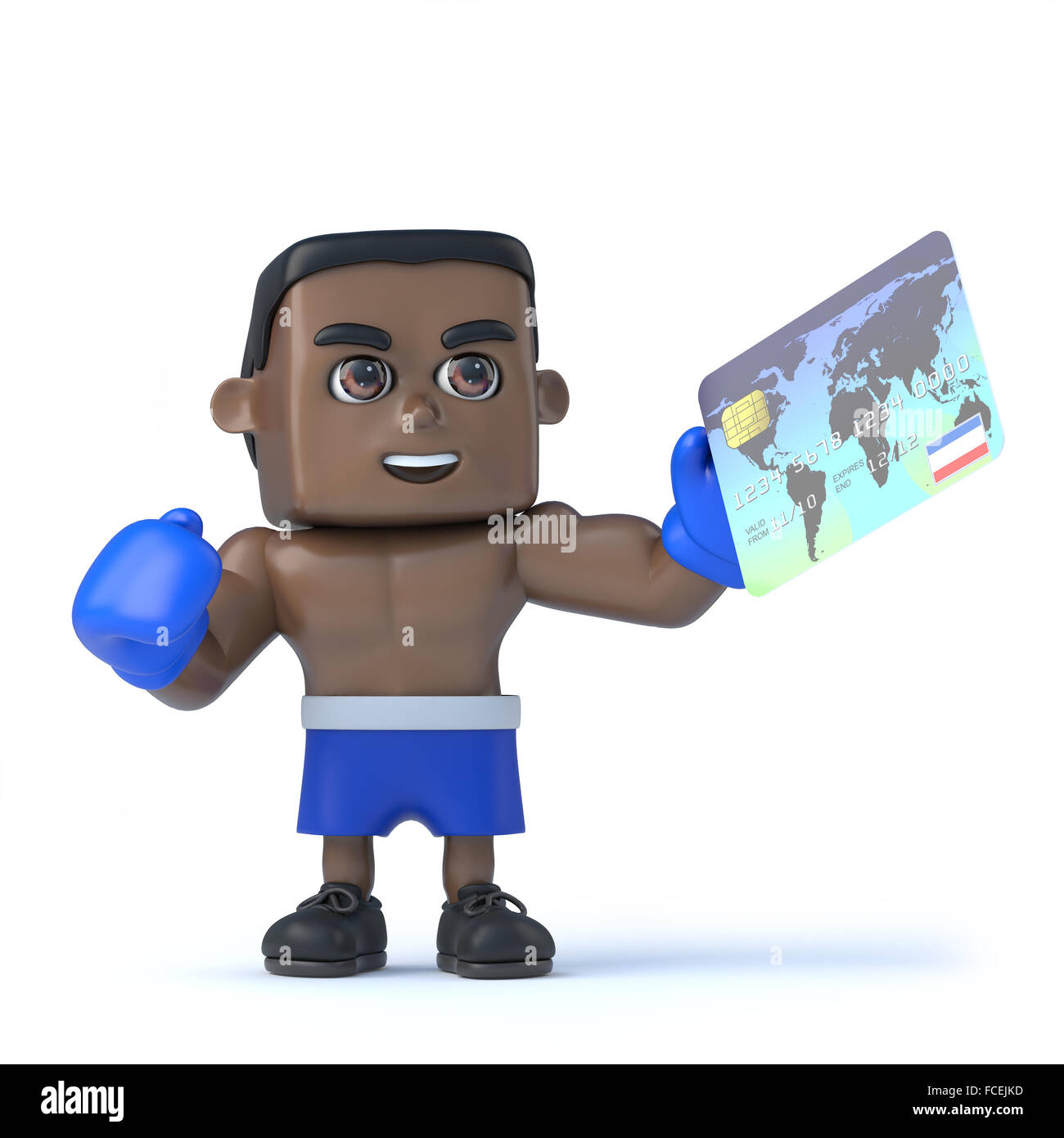 3d render of a black boxer holding a debit card Stock Photo - Alamy