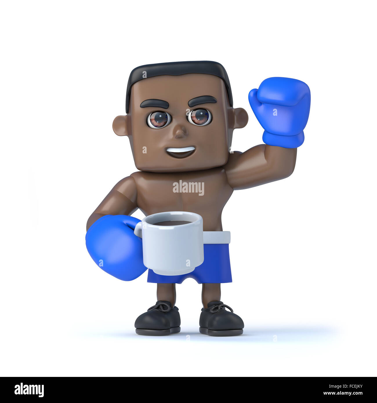 3d render of a black boxer drinking a cup of coffee Stock Photo - Alamy