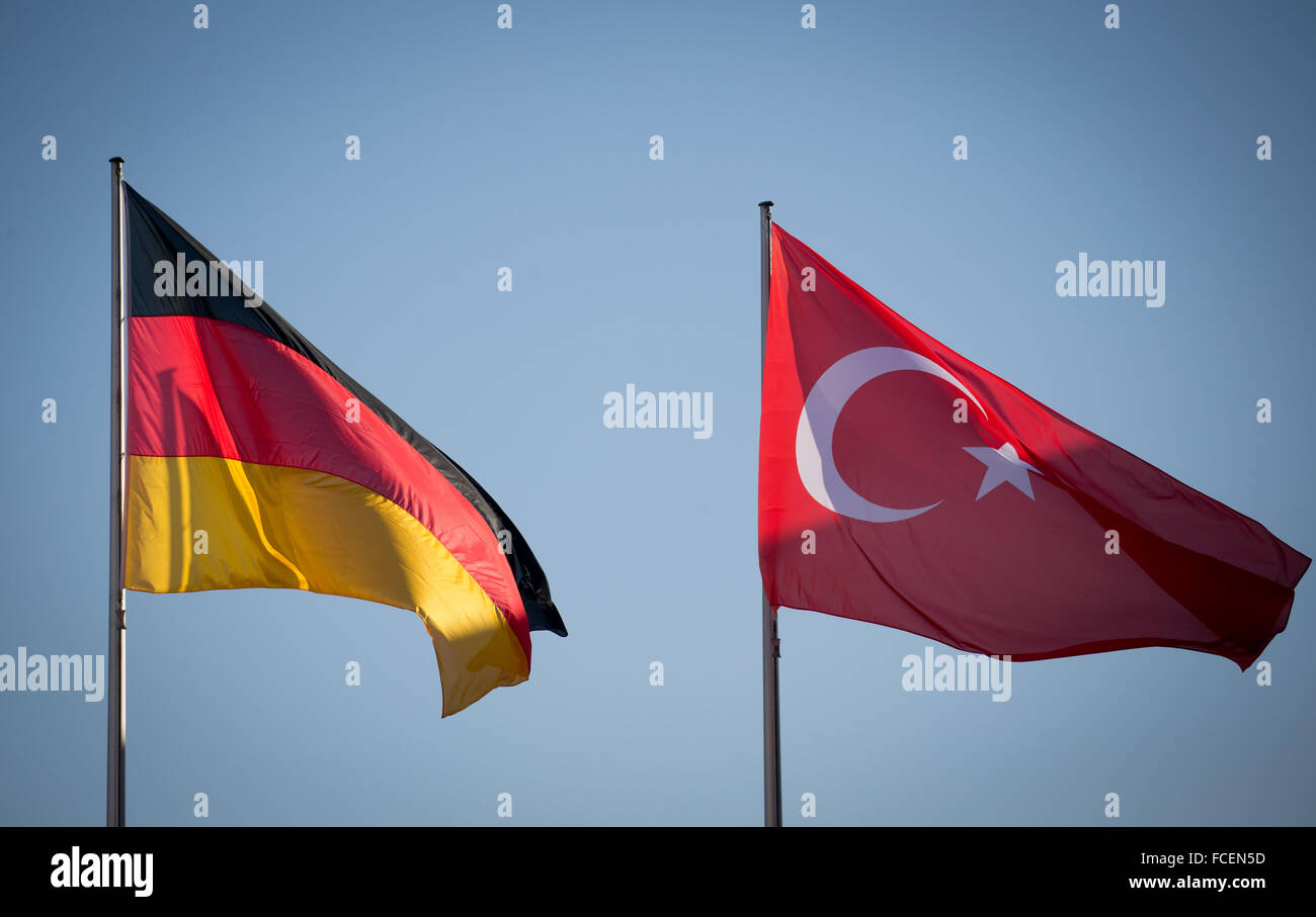 Berlin, Germany. 22nd Jan, 2016. The German and the Turkish flag ...