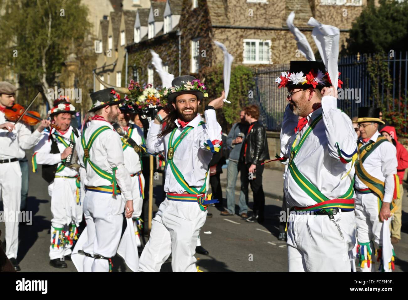 Morris dancers from the Oxford City Morris Men dancing in Broad Street ...