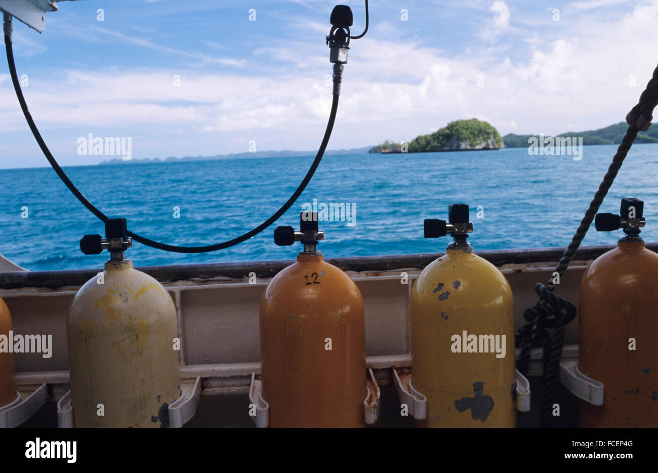 Republic of Palau, Live aboard dive boat operation, details Stock Photo ...
