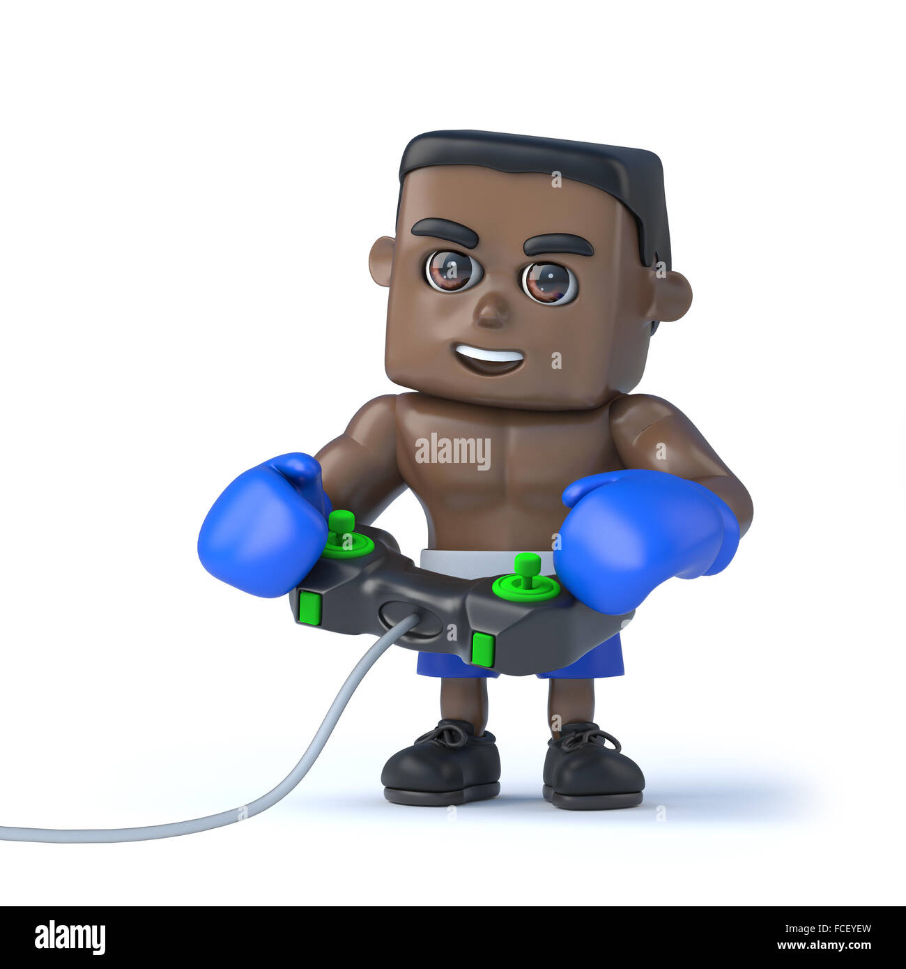3d render of a black boxer playing a videogame with a joystick ...